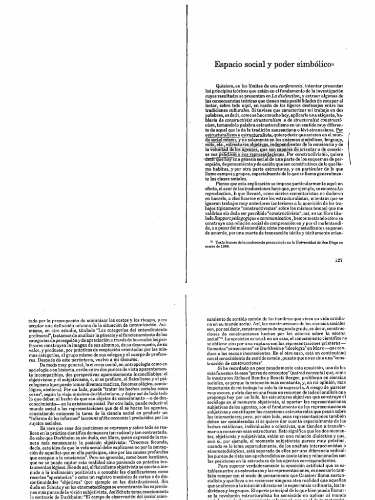 Bourdieu Pierre - Espacio Social y Poder Simbólico - Cosas Dichas | PDF