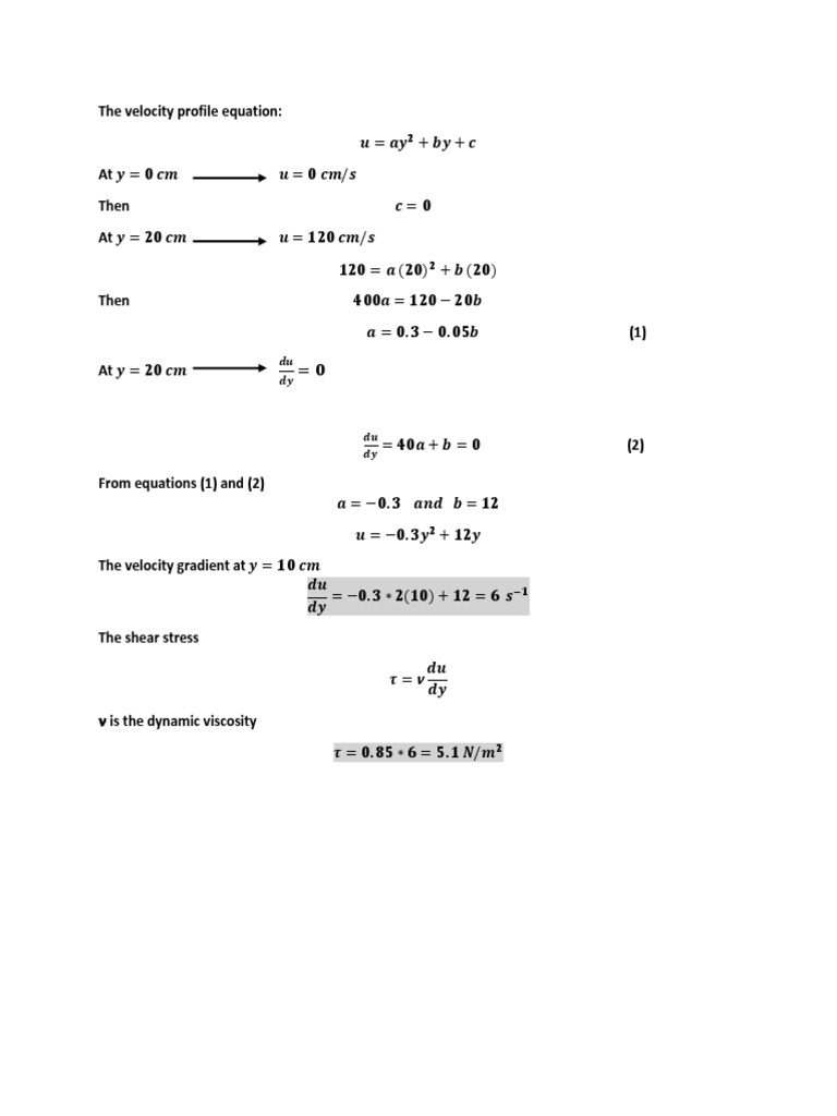 The Velocity Profile Equation Problem Solution | PDF