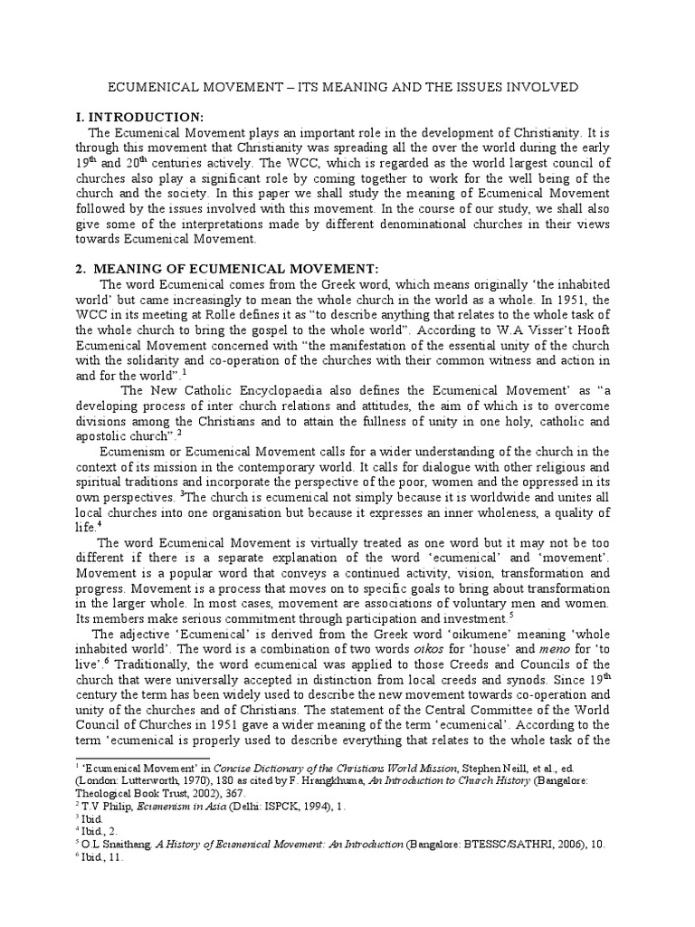Meaning of Ecumenical Movement | PDF | Ecumenism | Christian Church