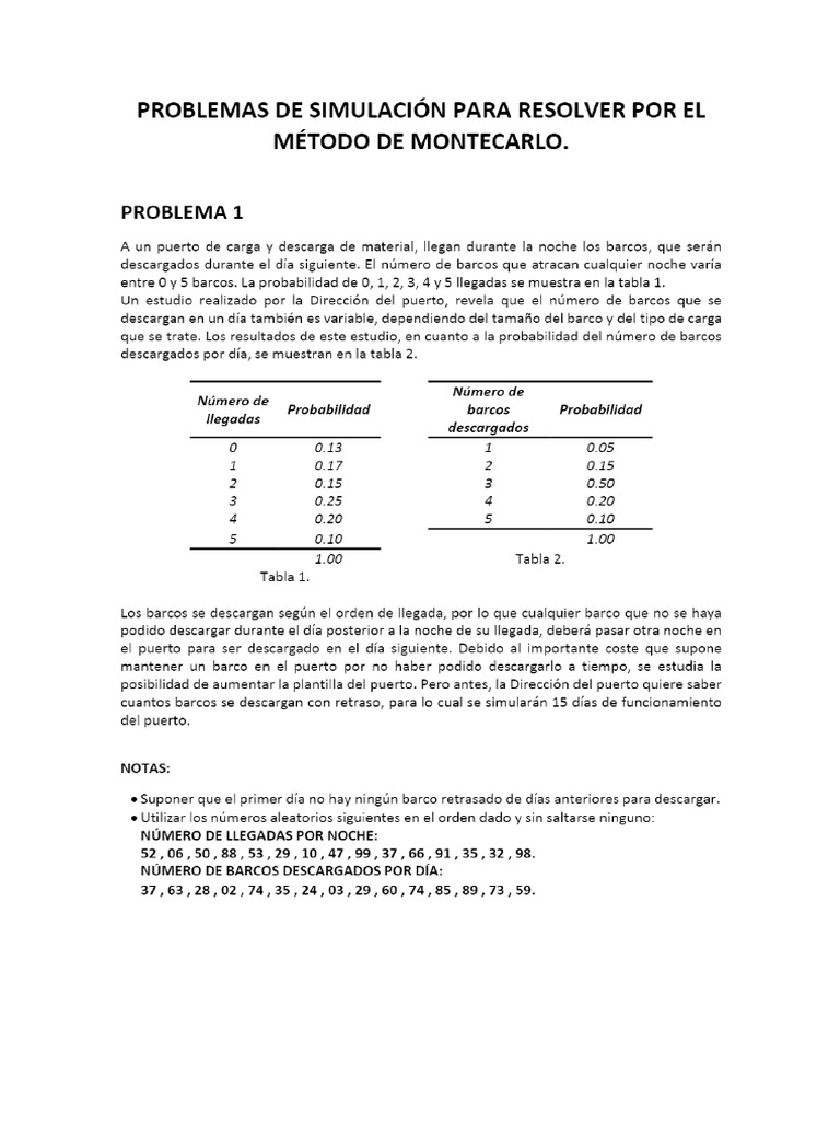 Problemas de Simulación para Resolver Por El Método de Montecarlo ...