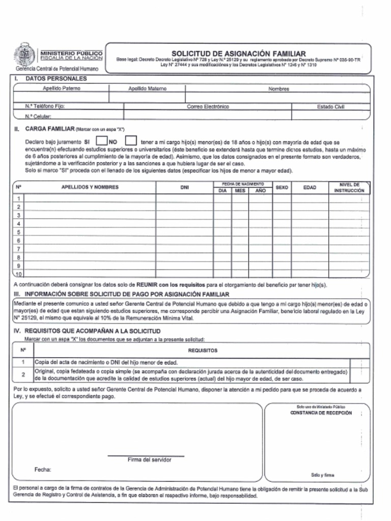 Formato - Formulario Asignación de Carga Familiar DL 728 | PDF
