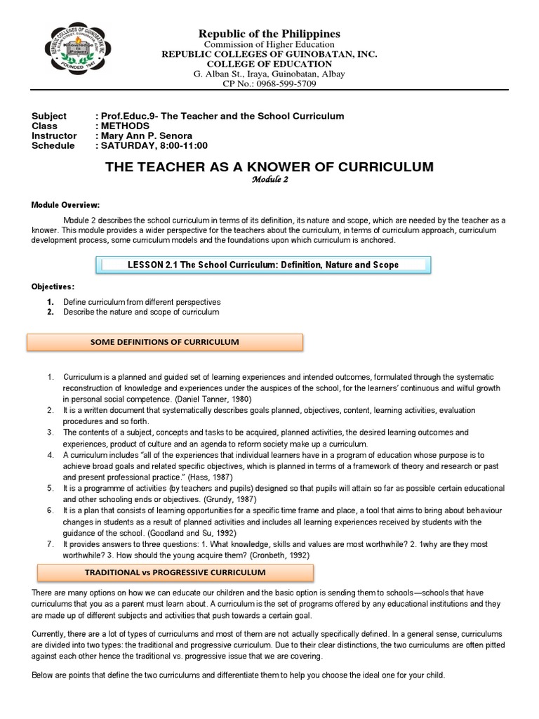 Module 2 The Teacher As A Knower of Curriculum | PDF | Curriculum ...
