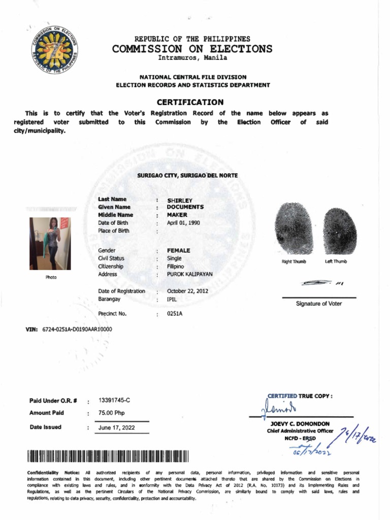 Voters Certificate | PDF | Information Privacy | Government