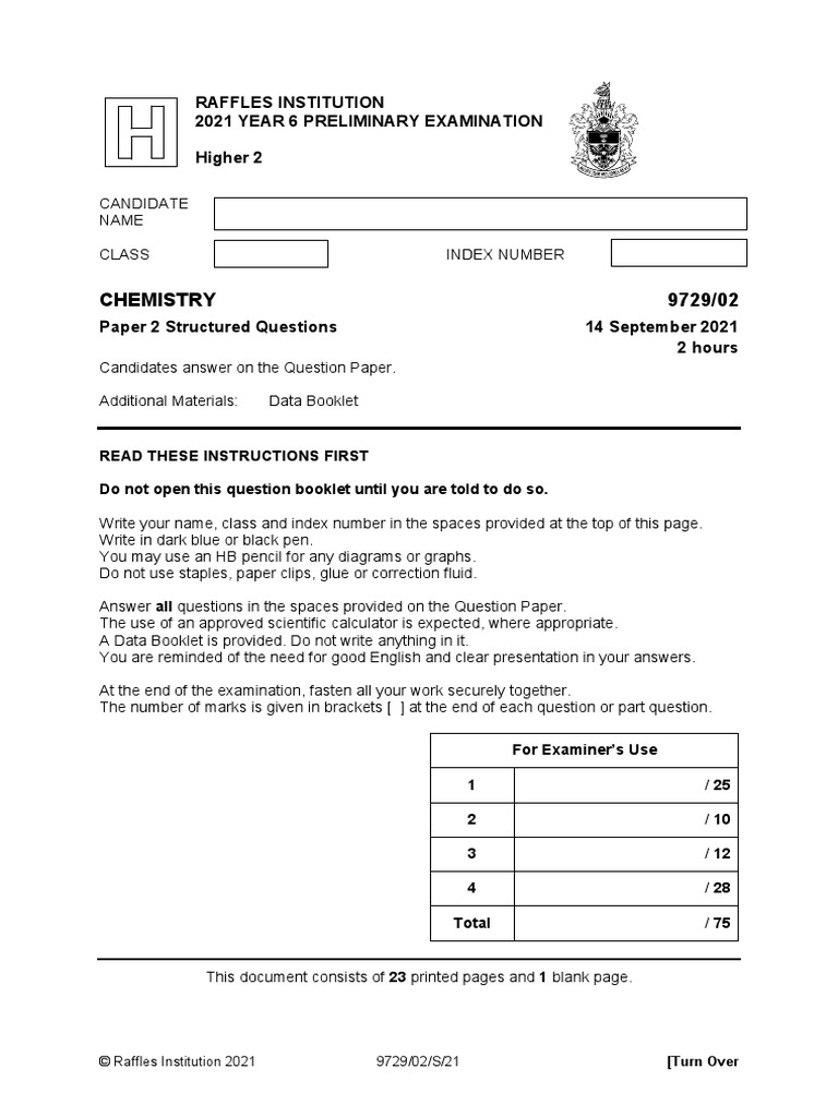 2021 H2 Chemistry Prelim Paper 2 | PDF | Chemical Reactions | Sulfate