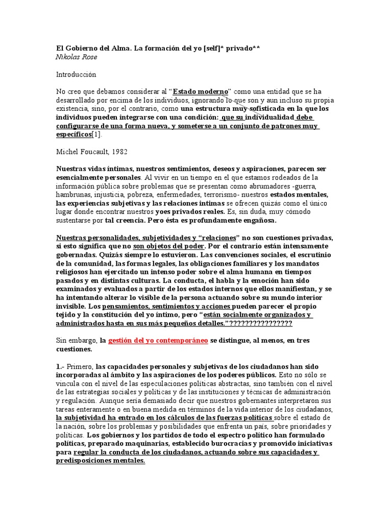 El Gobierno Del Alma. Nikolas Rose | PDF | Subjetividad | Verdad