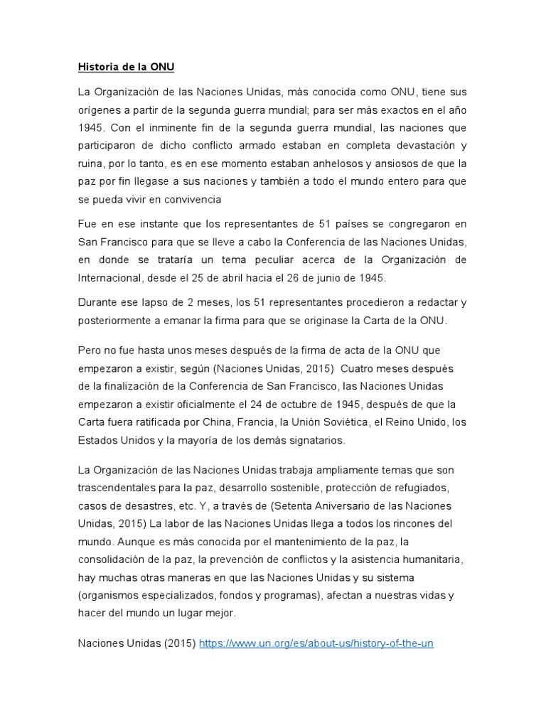 Historia de La ONU | PDF | Naciones Unidas | Relaciones internacionales