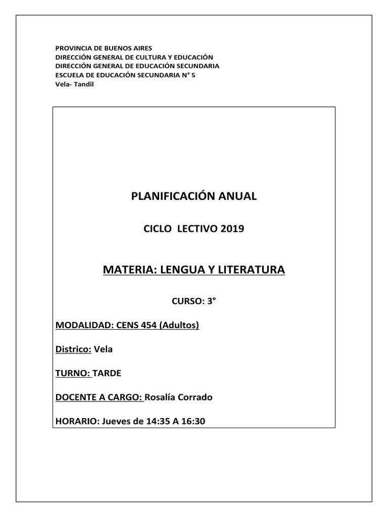 Planificación anual de Lengua y Literatura para el tercer año del CENS ...