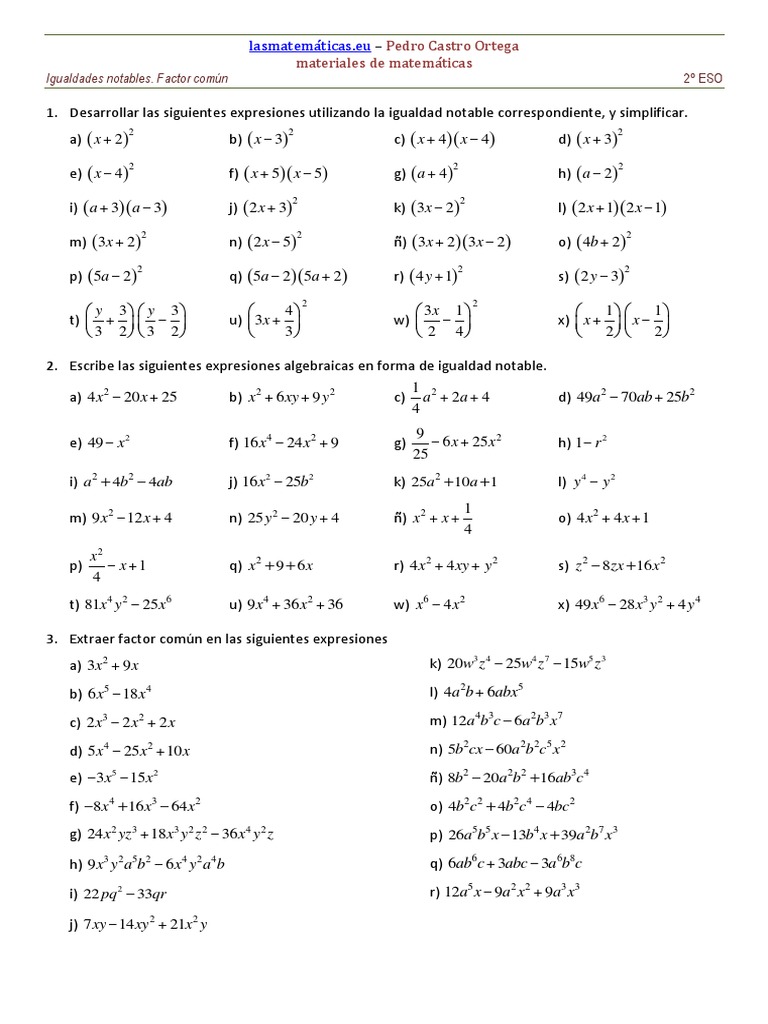 Identidades Notables Factor Comun | PDF | Matemáticas
