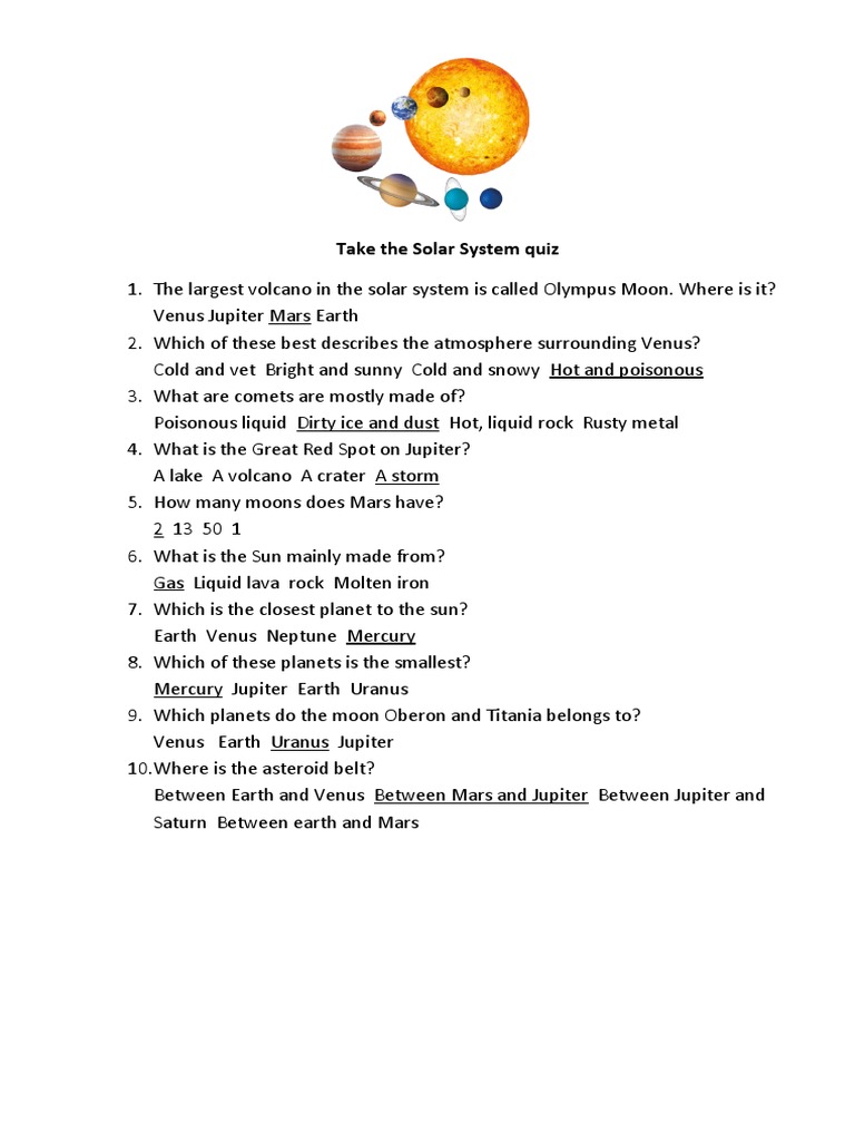 Take The Solar System Quiz | PDF | Solar System | Planets