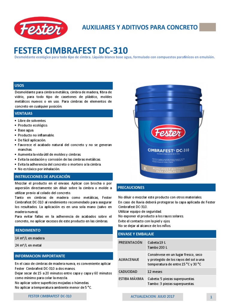 Desmoldante ecológico para concreto: Características y especificaciones ...