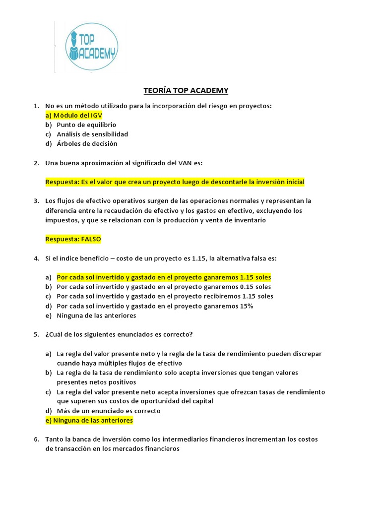 Teoría Pc1 Top Academy | PDF | Compartir (Finanzas) | Amortización (Negocio)