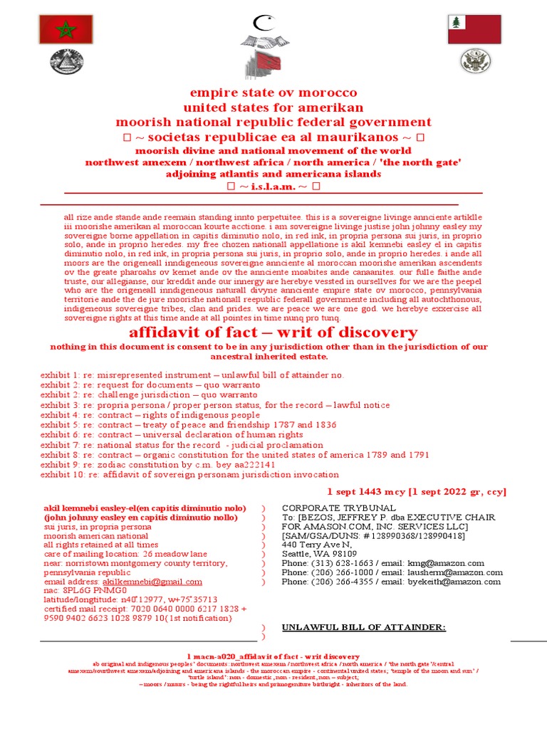 MACN-A020 - Affidavit of Fact - Writ Discovery (BEZOS, JEFFREY P CHAIR ...