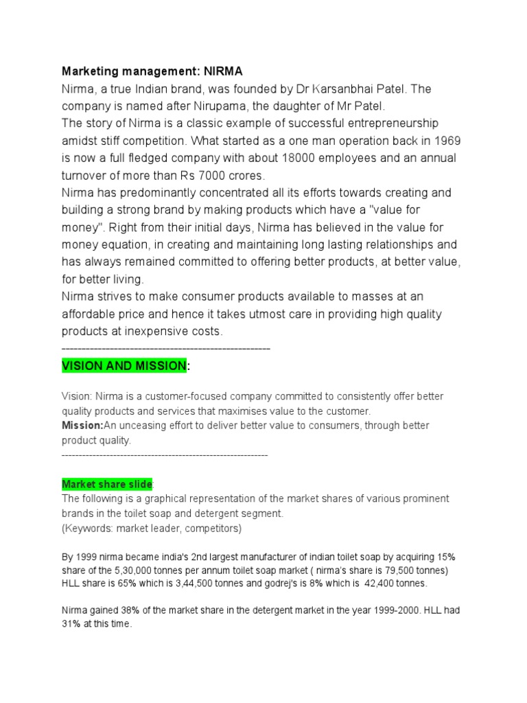 MM Case Study (Nirma) | PDF | Brand | Detergent