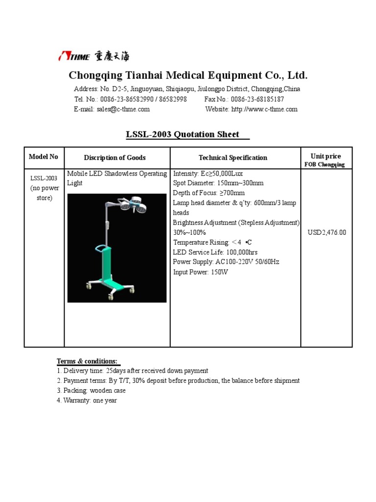 LED Operating Lights Quotation | PDF | Power Supply | Electrical ...