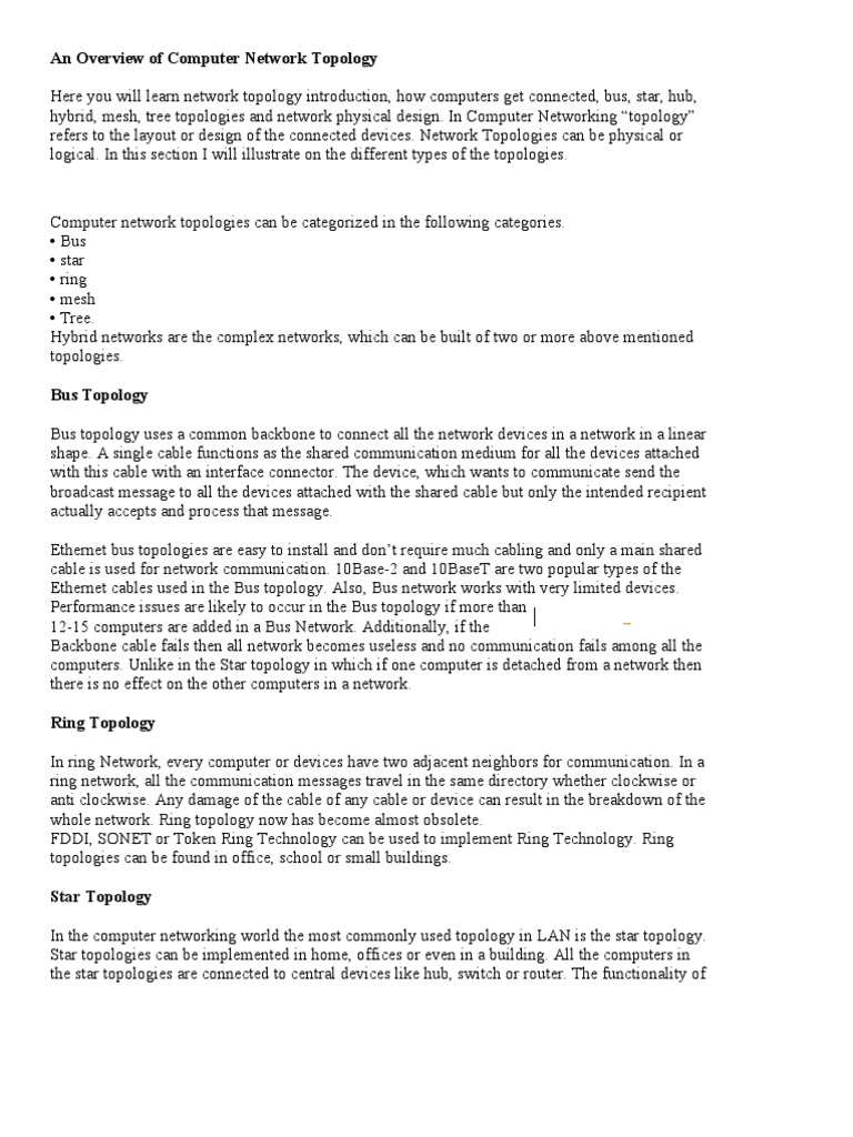An Overview of Computer Network Topology | PDF | Network Topology ...