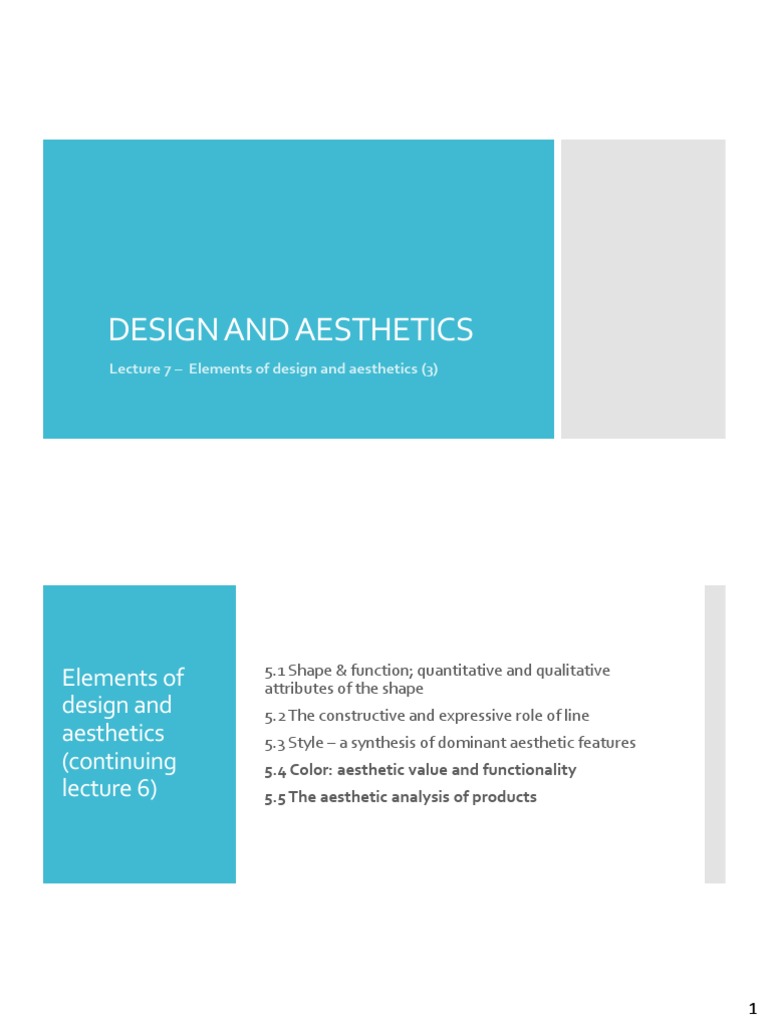 Lecture 7 - Elements of Design and Aesthetics | PDF | Color | Lighting Lecture 7 - Elements of Design and Aesthetics | PDF | Color | Lighting