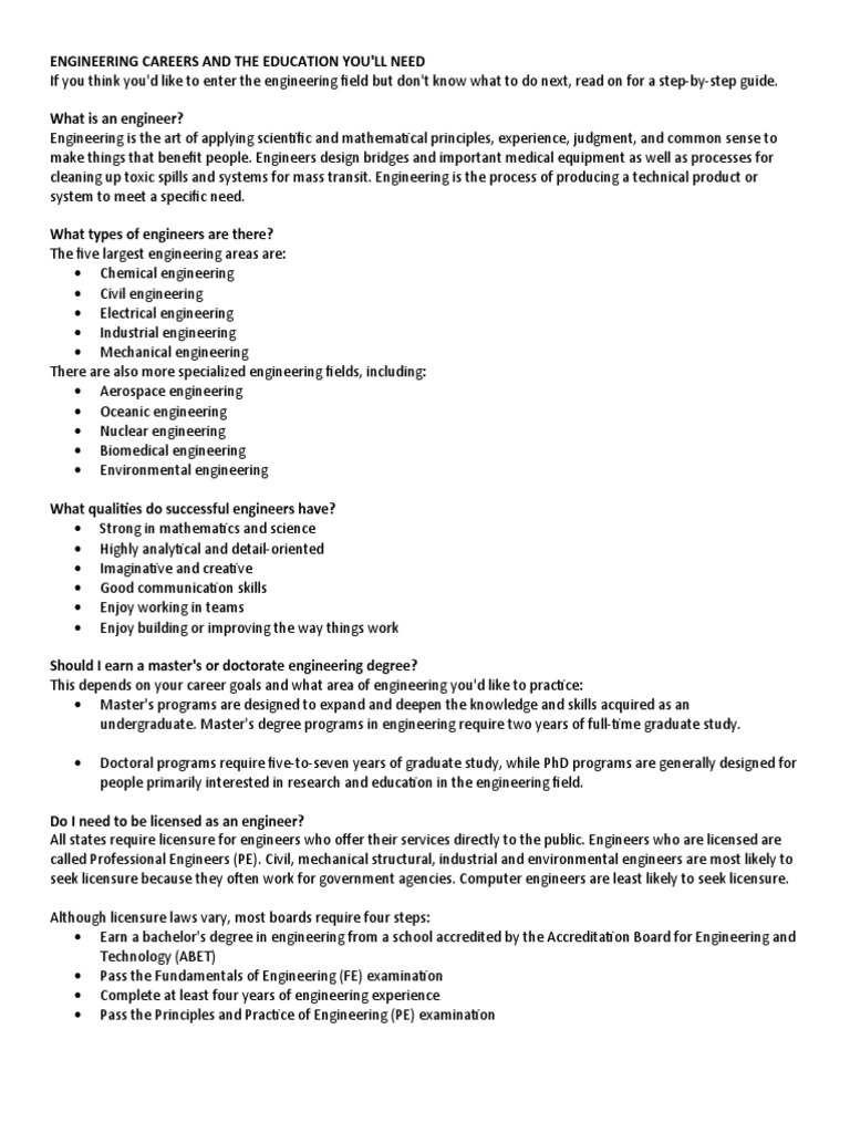 Preparing For An Engineering Career | PDF | Engineering | Engineer