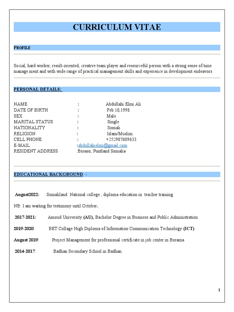 CV Update | PDF | Somalia
