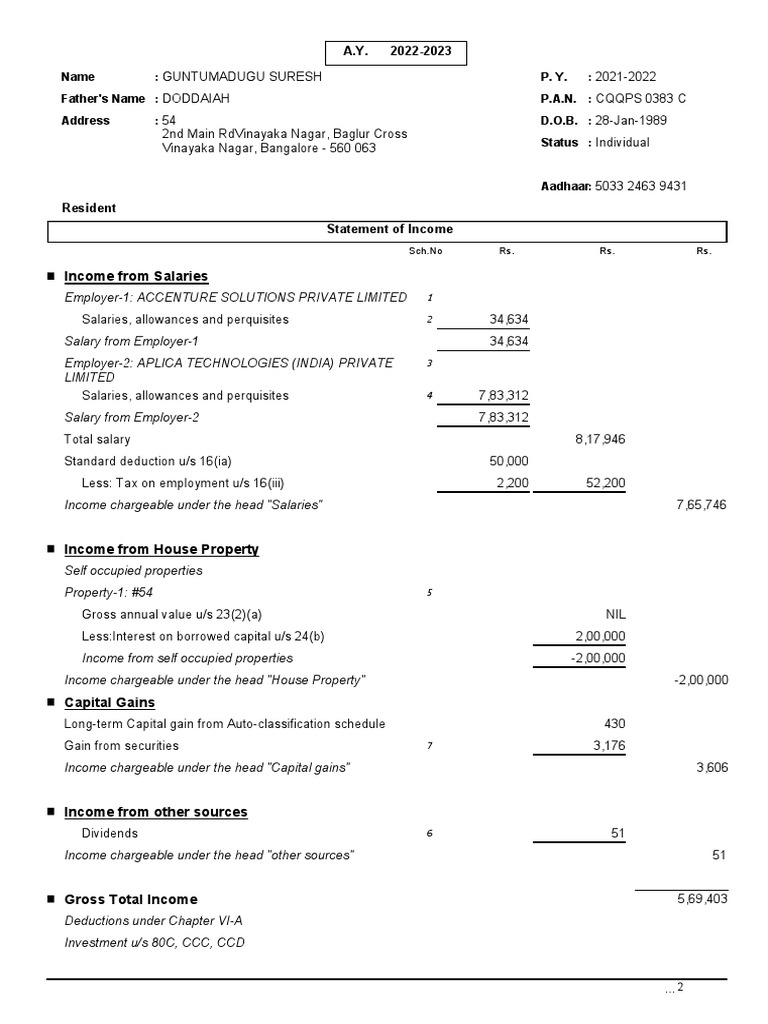 Computation Sheet - Mr. Suresh GAY 22-23 | PDF | Income | Taxes