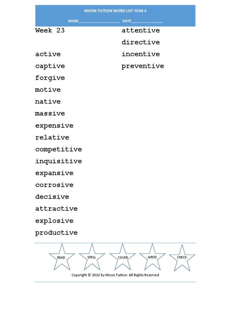 Week 23 Y4 Spelling List | PDF