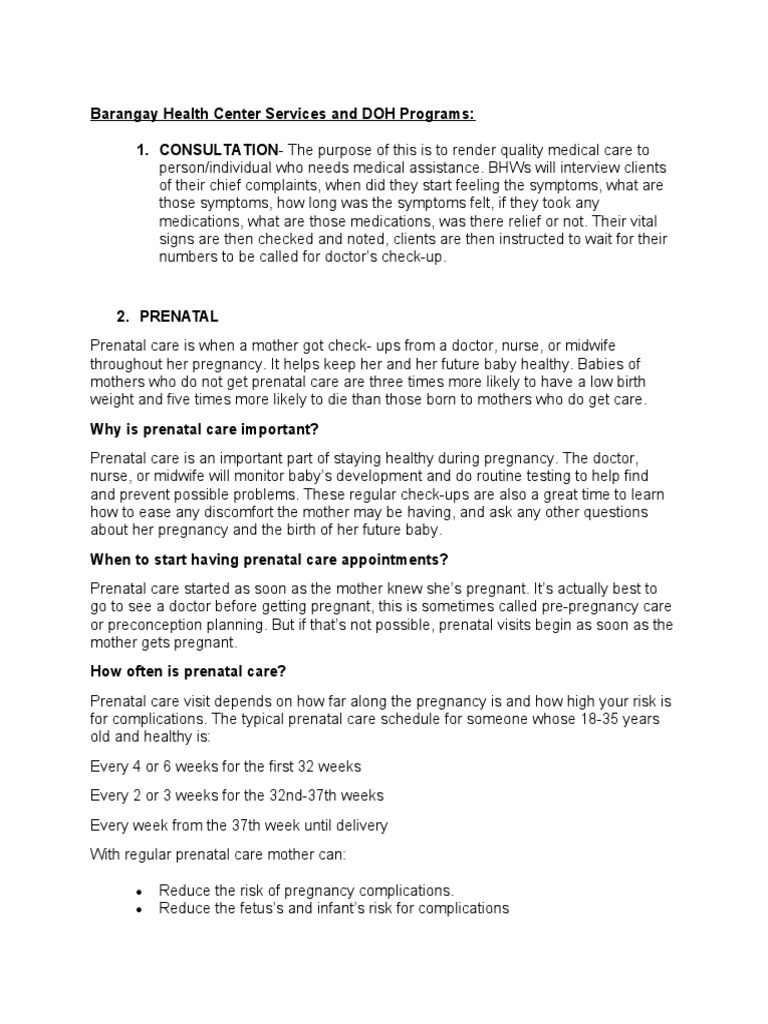 Barangay Health Center Services and DOH Programs | PDF | Vaccines ...