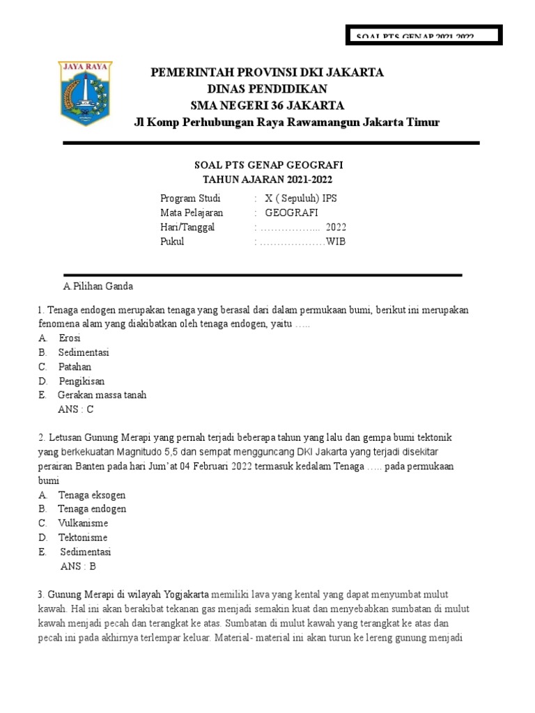 Soal PTS Genap SMAN 36 Revisi | PDF | Sains & Matematika