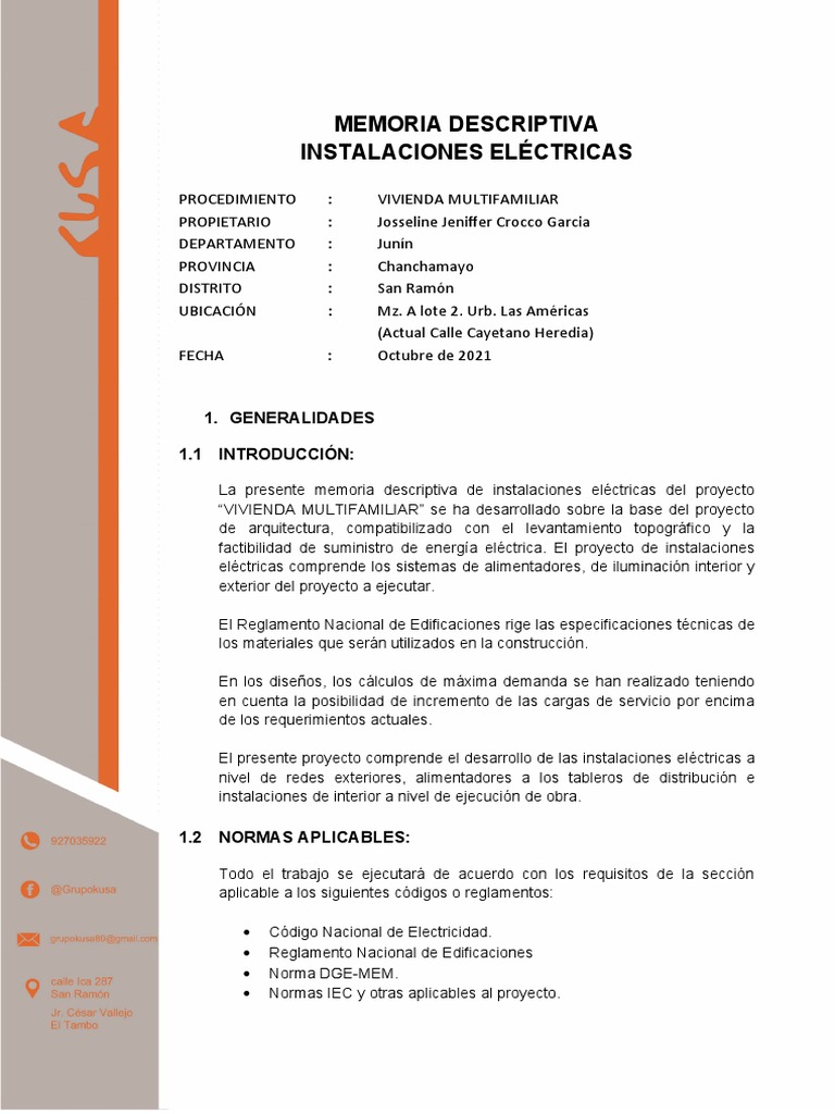 Memoria Descriptiva Instalciones Electricas | Descargar gratis PDF | Ingenieria Eléctrica ...