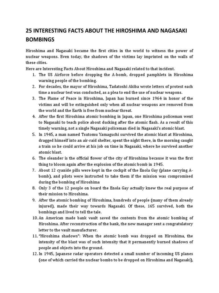 25 Interesting Facts About The Hiroshima and Nagasaki Bombings | PDF ...