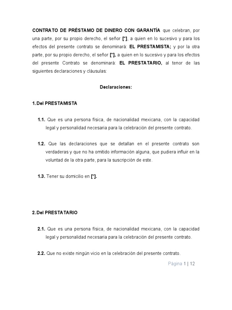 MACHOTE-DE-CONTRATO-DE-PRÉSTAMO-DE-DINERO-CON-GARANTÍA | PDF | Interés ...