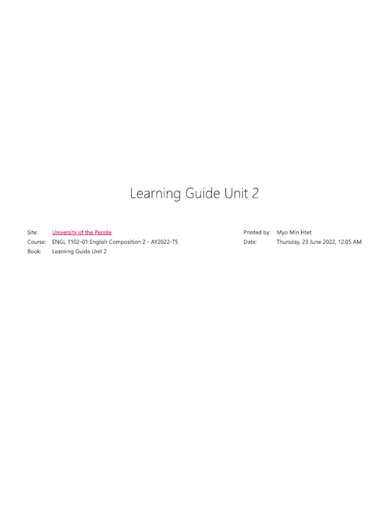 ENGL 1102 Learning Guide Unit 2 | PDF