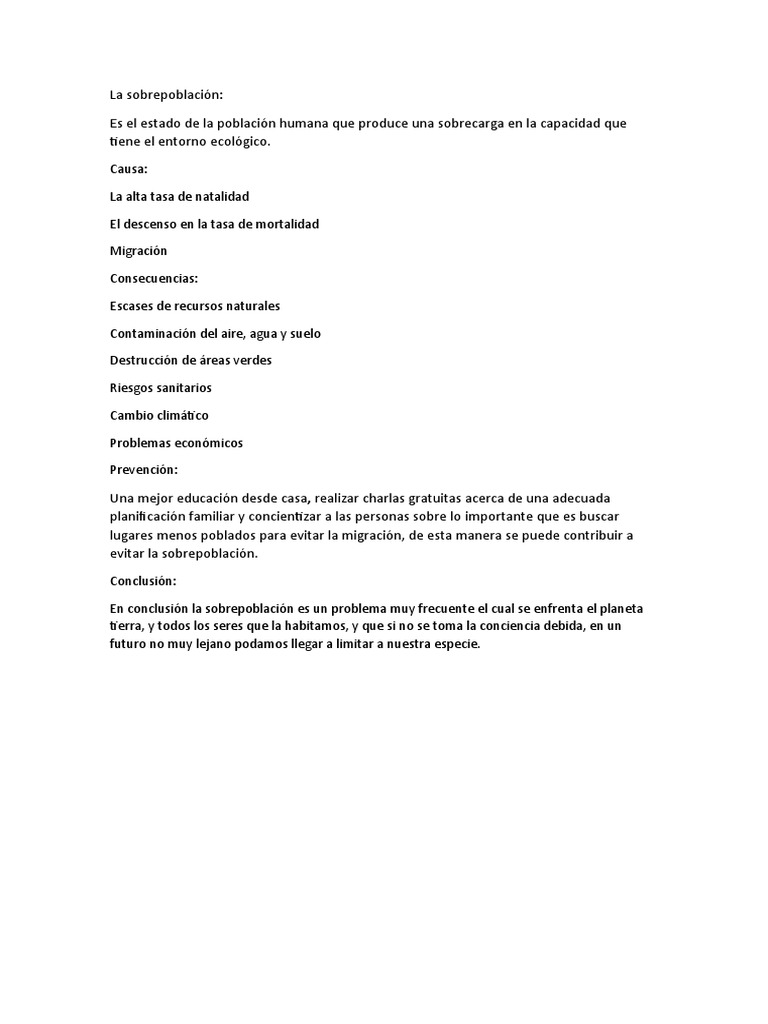 La Sobrepoblación | PDF