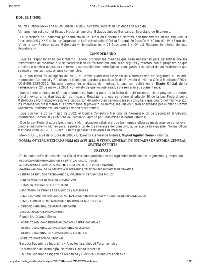 Nom 008 Scfi 2002 | PDF | Sistema Internacional de Unidades | Impulso