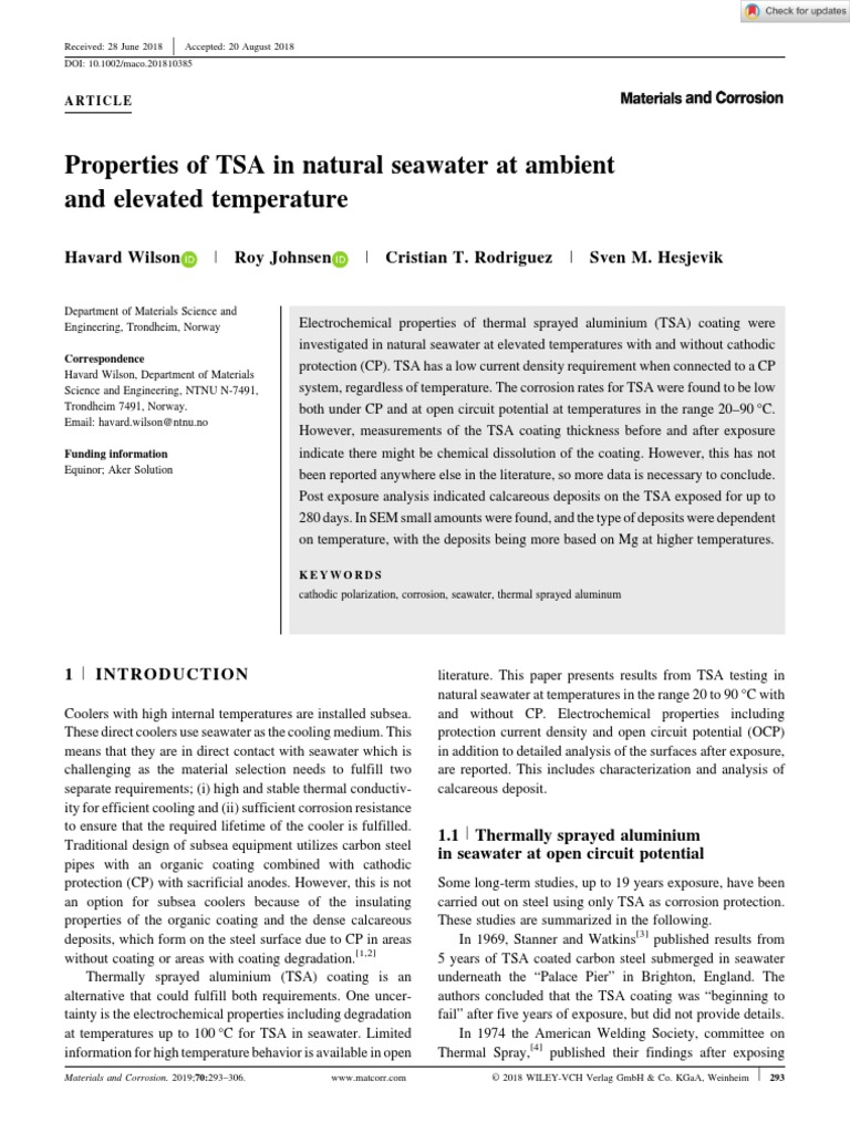 Materials Corrosion - 2018 - Wilson - Properties of TSA in Natural ...