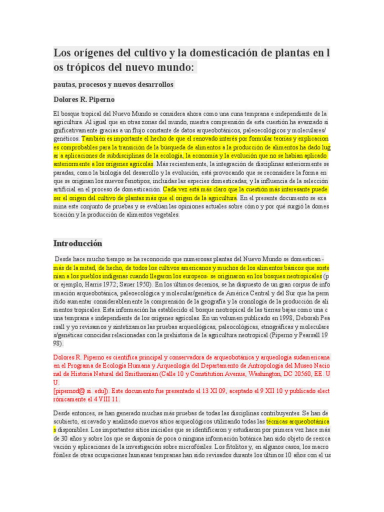 Piperno Traducción | PDF | Domesticación | Gene