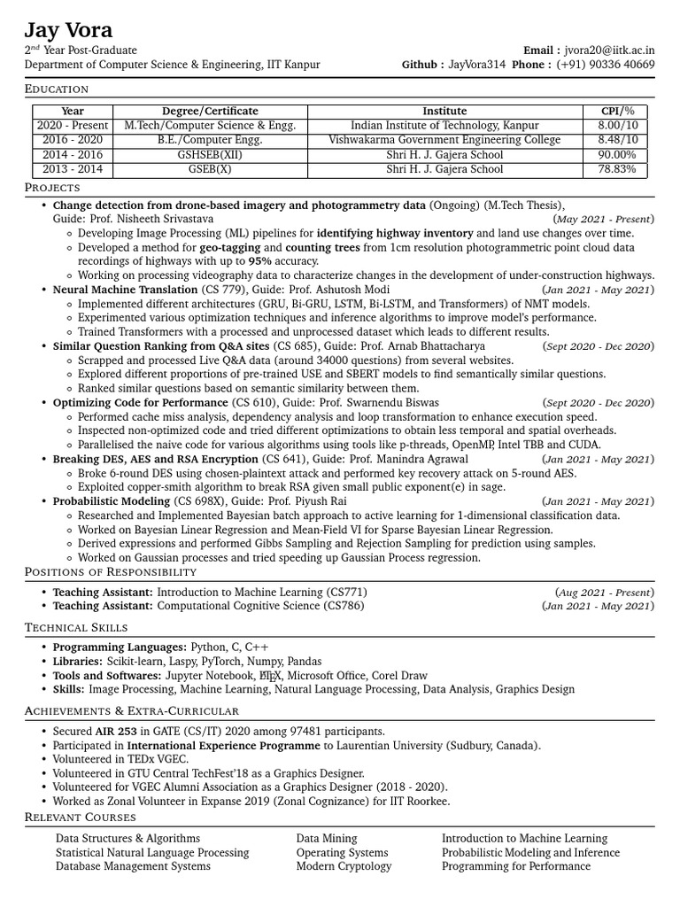 Jay Vora's Resume - Computer Science Engineer | PDF | Machine Learning ...