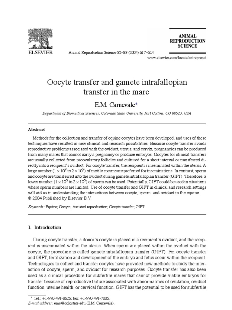 Oocyte Transfer and Gamete Intrafallopian Transfer in The Mare | PDF ...