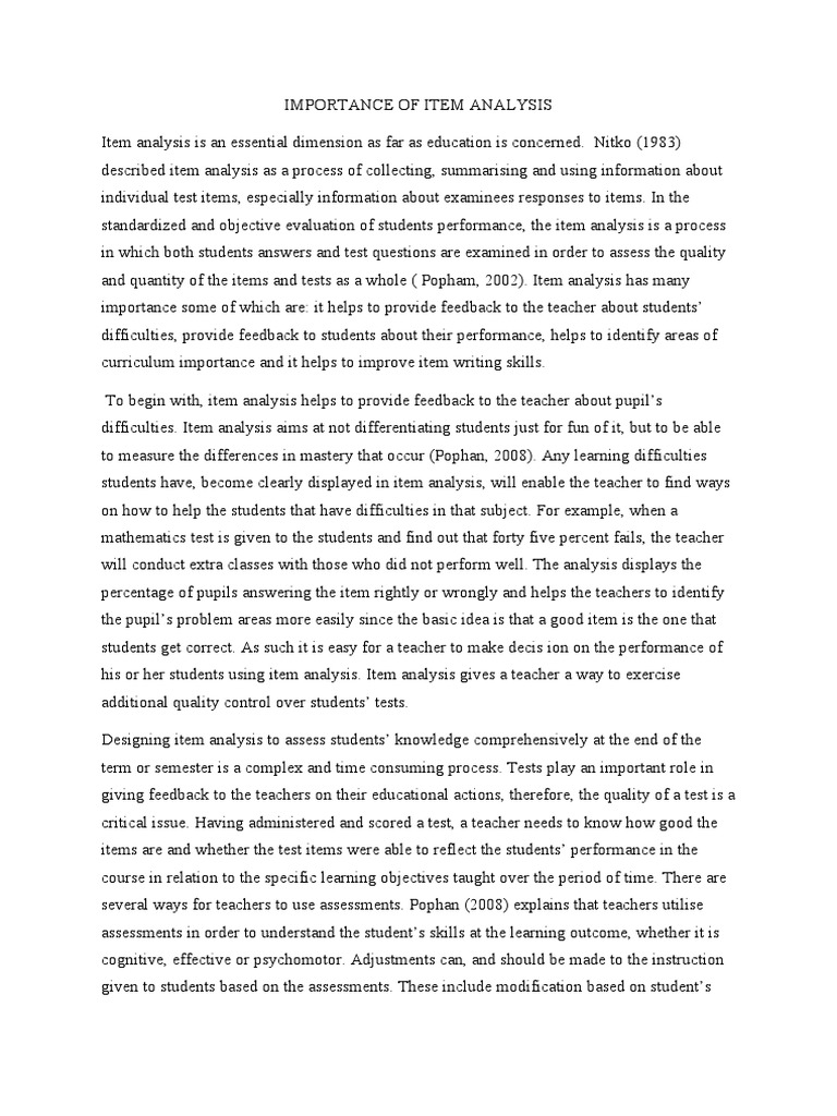 Importance of Item Analysis | PDF | Educational Assessment | Teachers