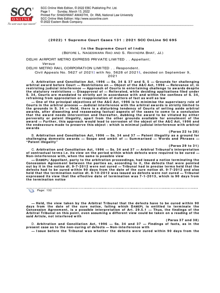 Delhi Airport Metro Express Pvt. Ltd. vs. DMRC Ltd. (Highlighted) | PDF ... Delhi Airport Metro Express Pvt. Ltd. vs. DMRC Ltd. (Highlighted) | PDF ...