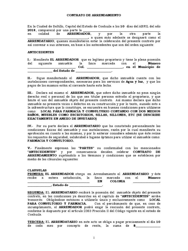 Machote Contrato de Renta | PDF | Propiedad | Derecho privado