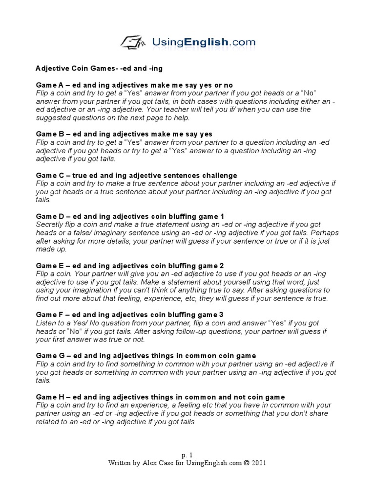 adjective-coin-games-ed-and-ing (1) | PDF