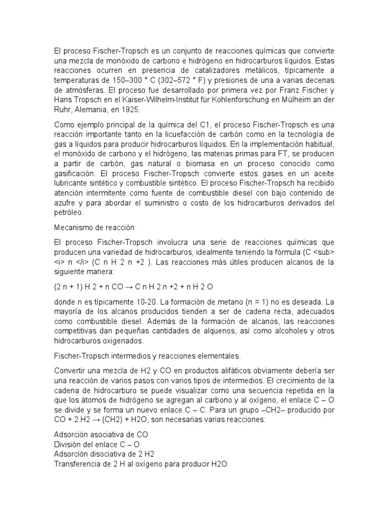El Proceso Fischer | PDF | Hidrocarburos | Alcano