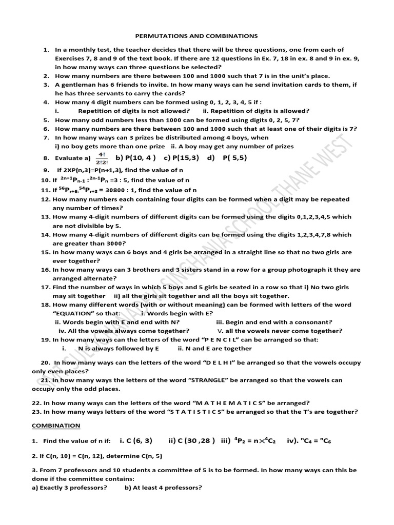 Permutations & Combinations Problems | PDF | Vowel | Mathematics