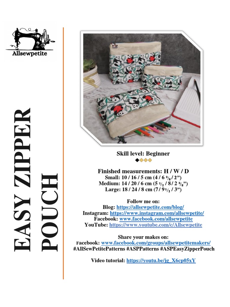 Easy Zipper Pouch Instructions V2 | PDF | Seam (Sewing) | Sewing