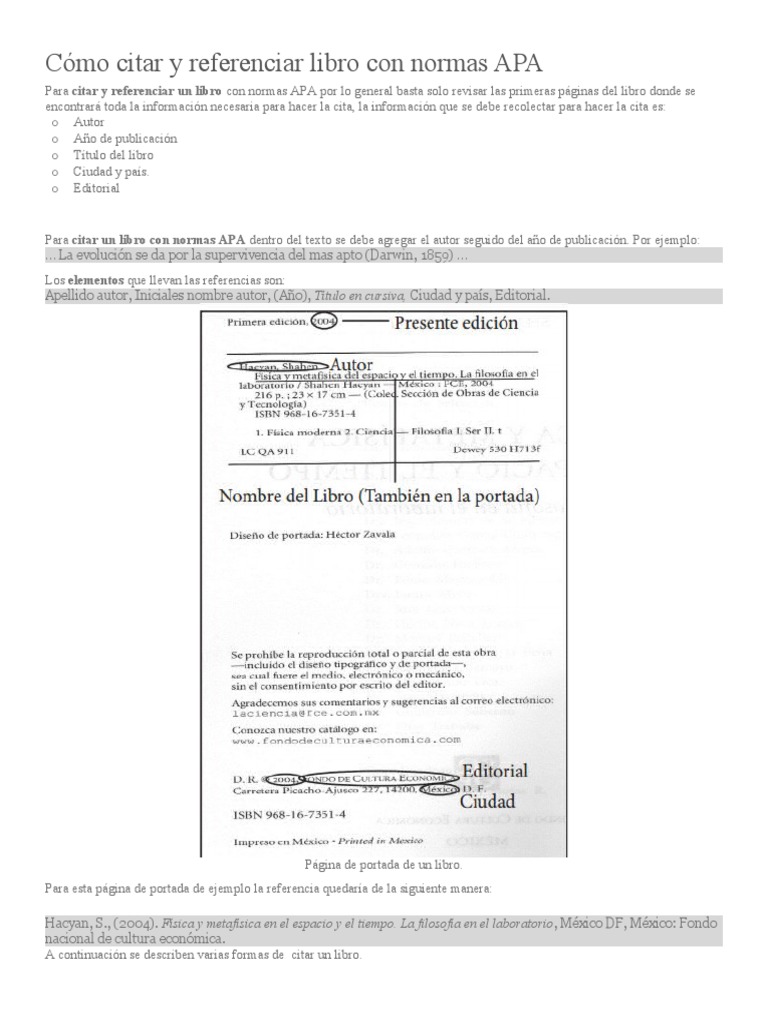 FICHA Cómo Citar y Referenciar Libro Con Normas APA | PDF | Publicación