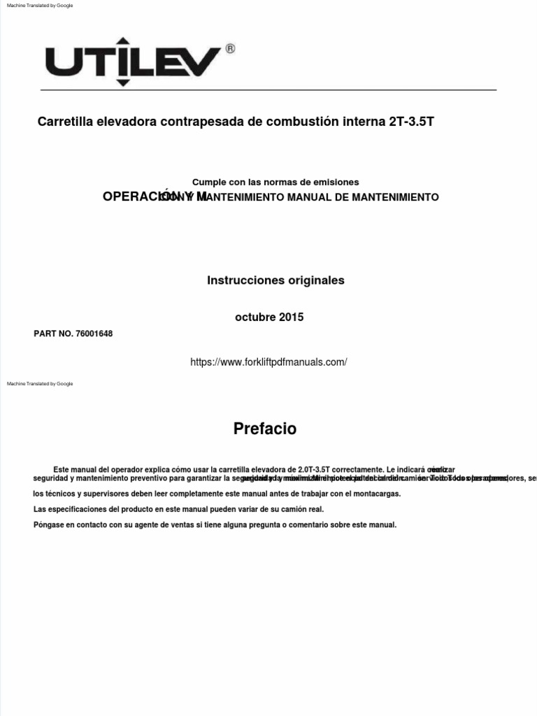 Manual de Operación Utilev UT25P | PDF | Máquina elevadora | Camión