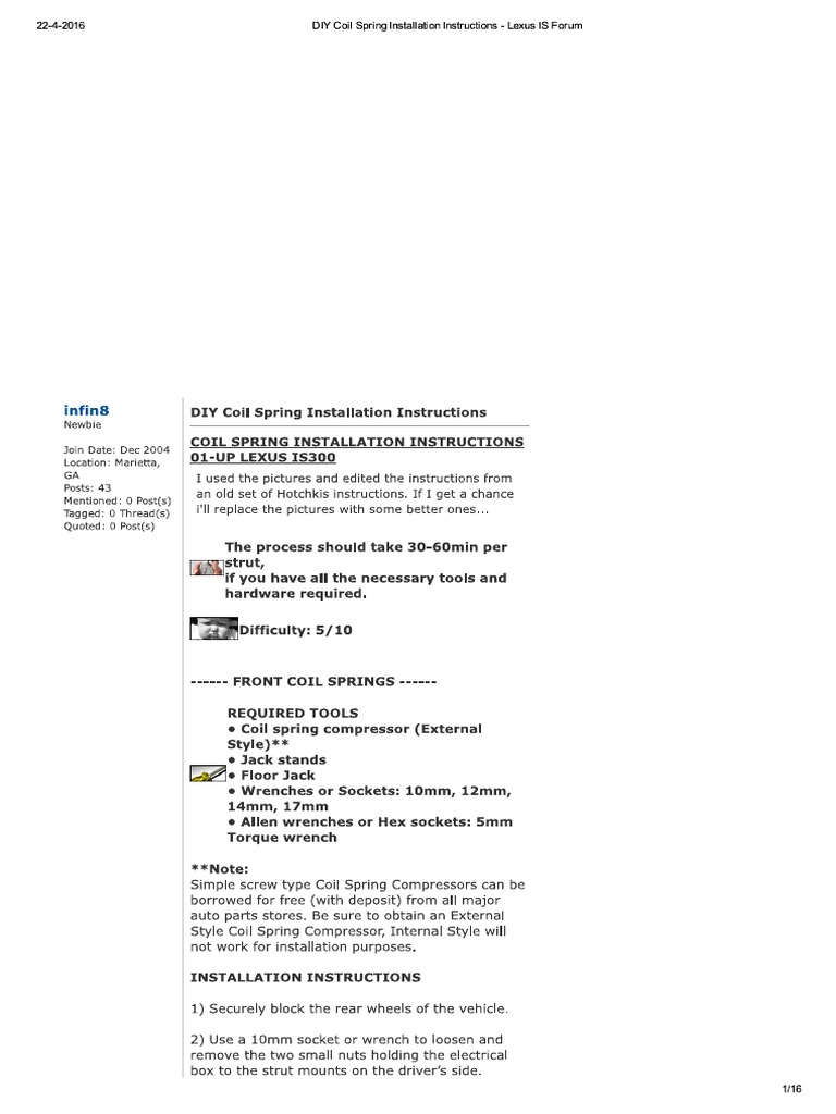 DIY Coil Spring Installation Instructions - Lexus IS Forum | PDF