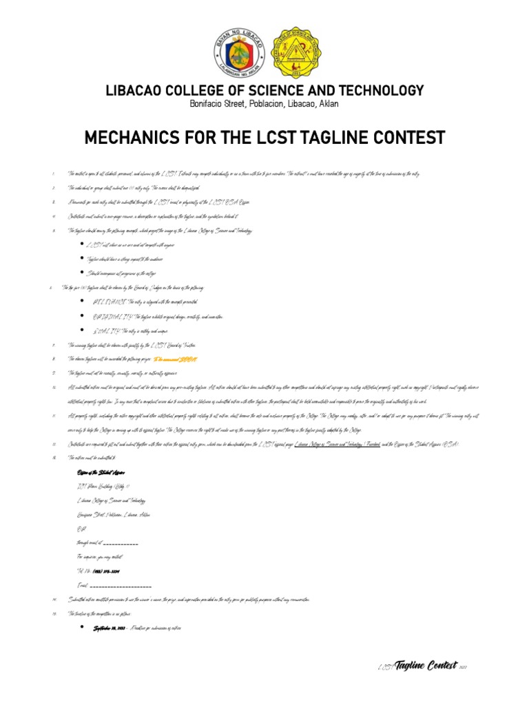 Tagline Contest Mechanics | PDF | Indemnity | Business Law
