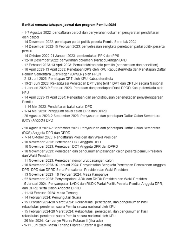 Berikut Rencana Tahapan Pemilu 2024 Pdf