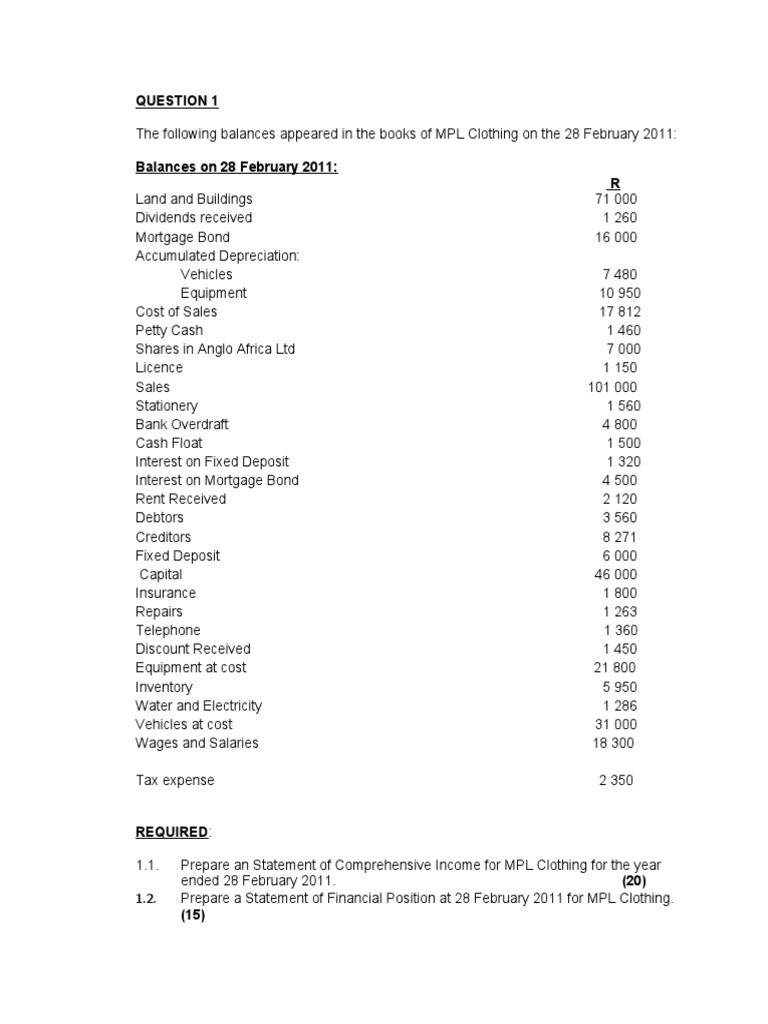 QUESTION 1 - Financial Statements | PDF | Mortgage Loan | Dividend