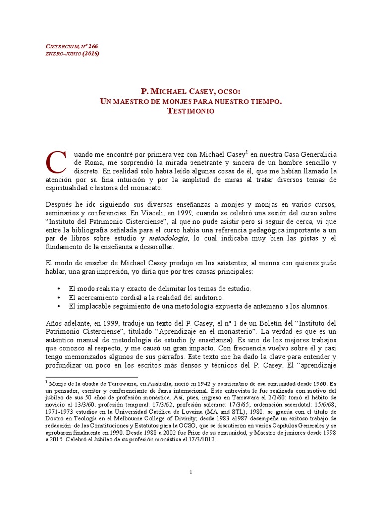 Michael Casey: Maestro Monástico Actual | PDF | Pensamiento | Monasterio